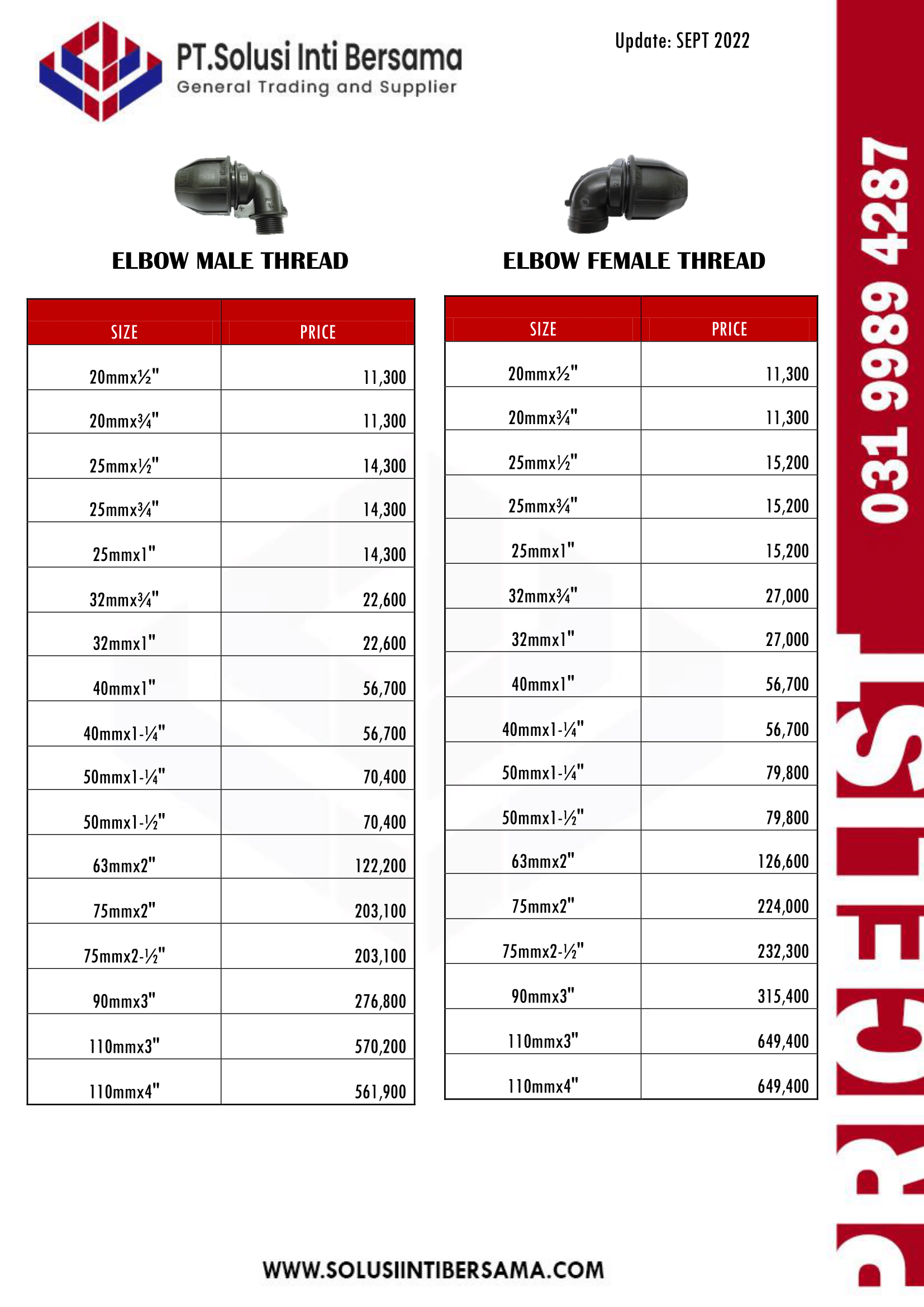 Pricelist Daftar Harga Fitting Pipa HDPE Penguin (Karangasem, Klungkung ...